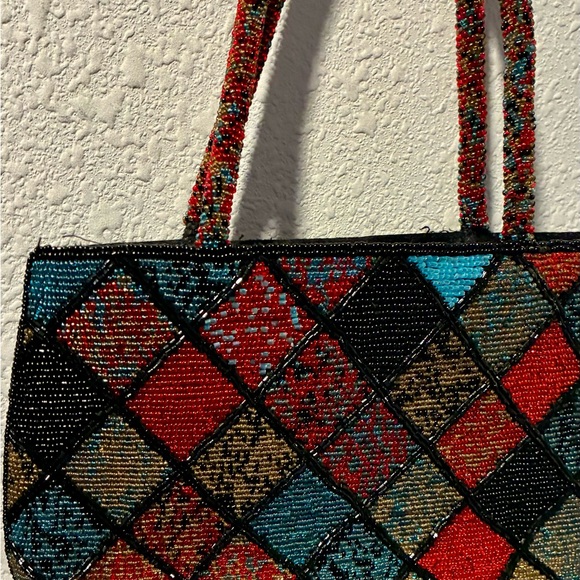 Ermo | Bags | Ermo Beaded Mosaic Patchwork Bag Harlequin Multicolor ...